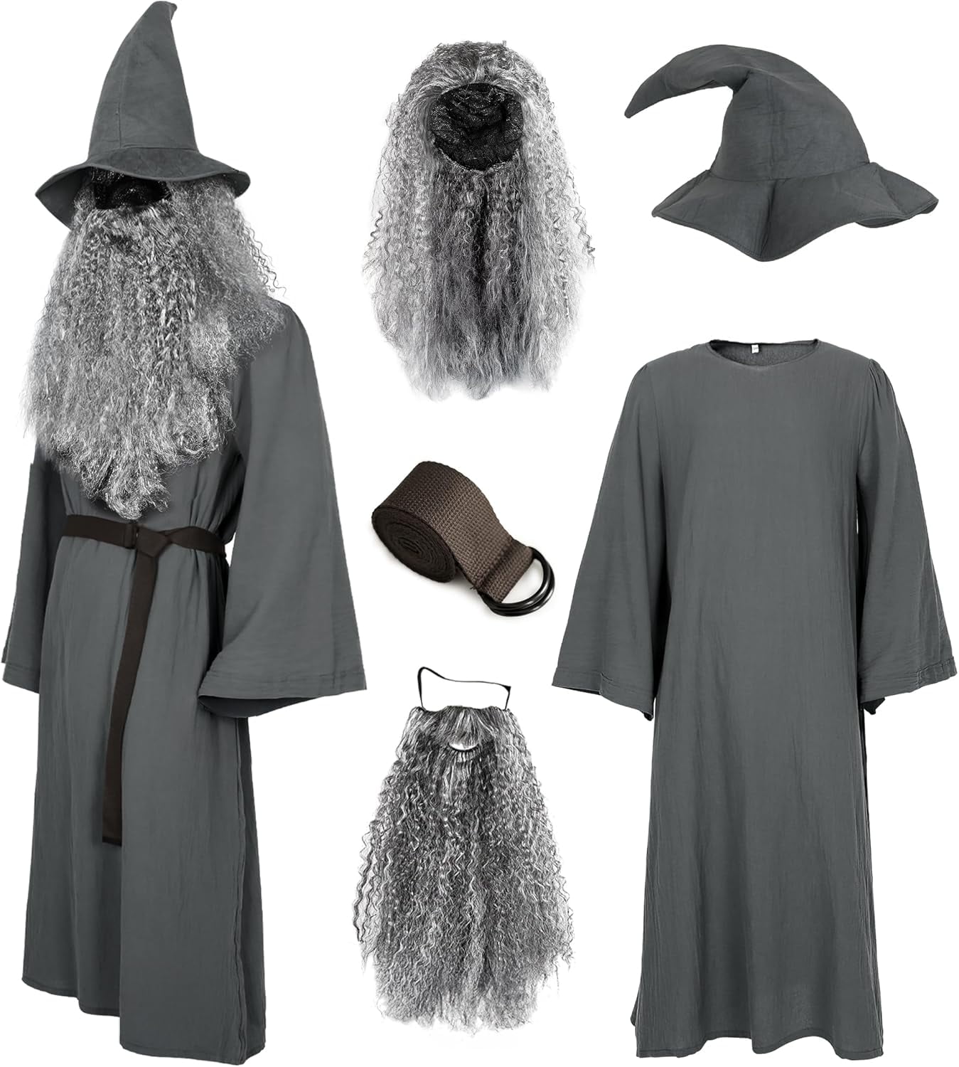 Deluxe 5 Pcs Wizard Costume for Adults Grey Wizard Robe with Wizards ...