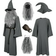 Deluxe 5 Pcs Wizard Costume for Adults Grey Wizard Robe with Wizards ...