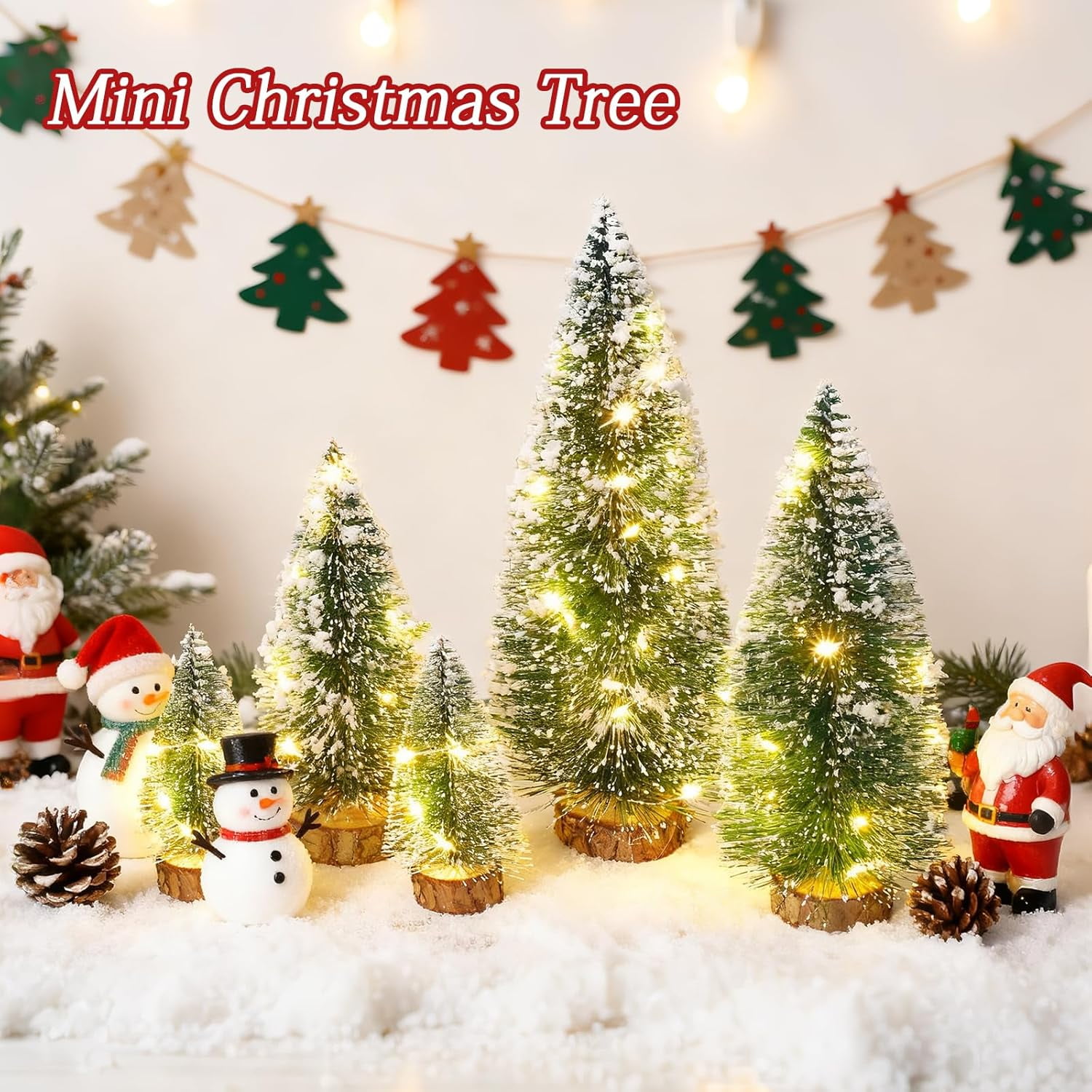 Deluxe 5PCS Mini Christmas Trees with LED Lights – Small Bottle Brush ...
