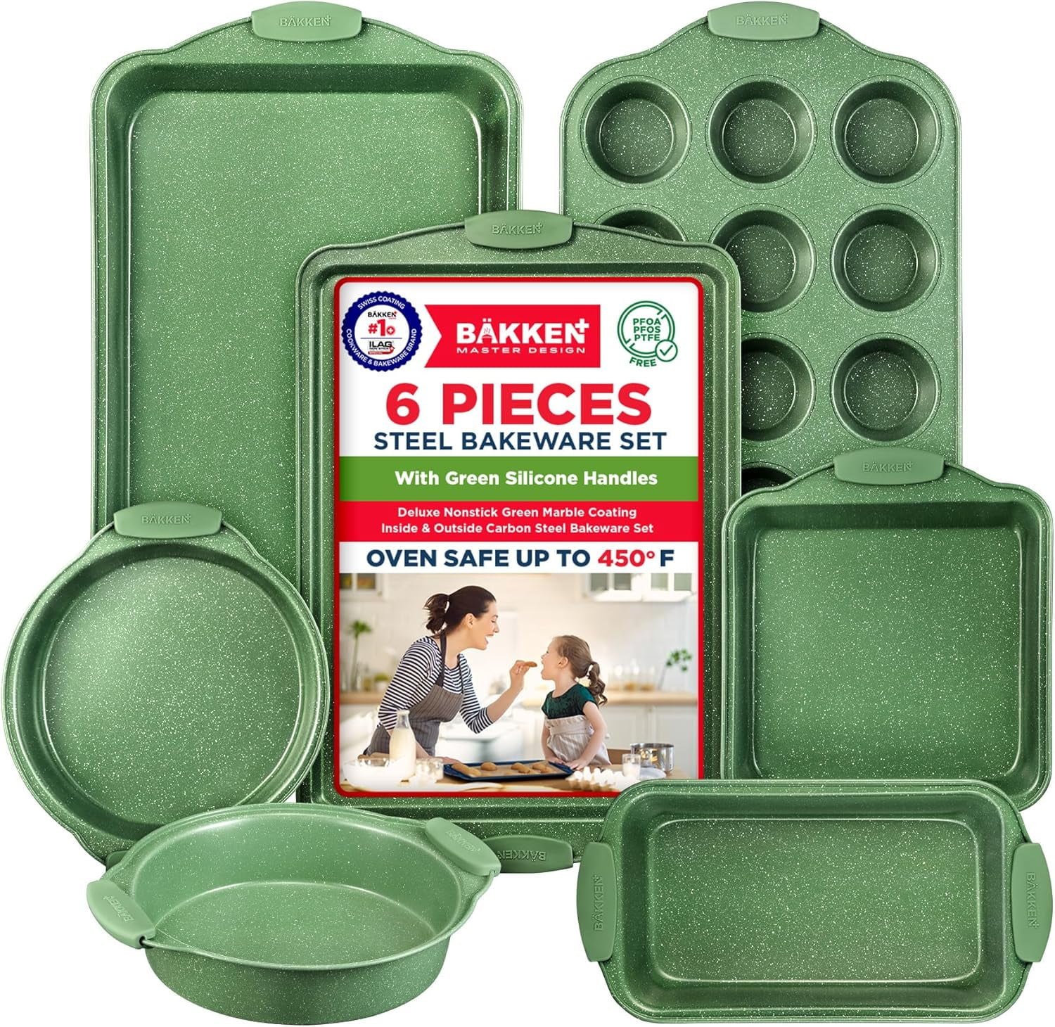 Deluxe 8-Piece Carbon Steel Bakeware Set - Nonstick White Marble ...