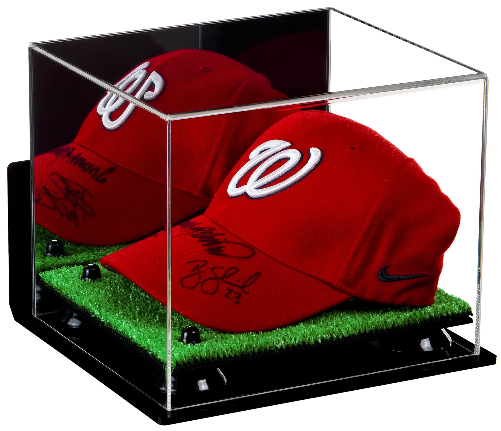Deluxe Acrylic Baseball Cap Display Case Black Risers, Mirror, Turf ...