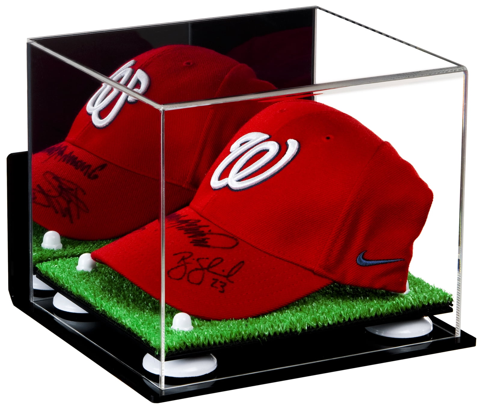 Deluxe Acrylic Baseball Cap Display Case White Risers, Mirror, Turf ...