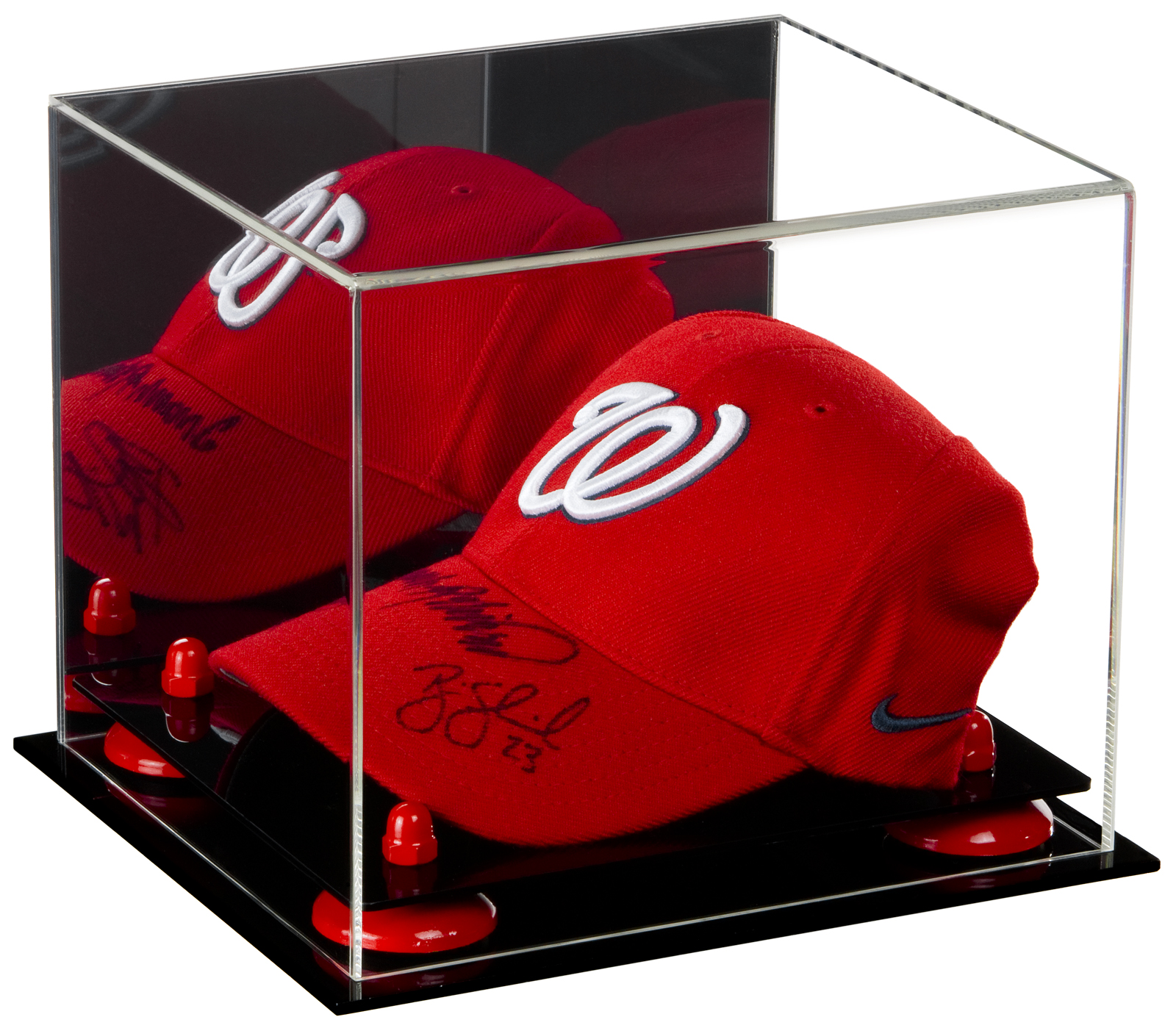 Deluxe Acrylic Baseball Cap Display Case with Red Risers and Mirror ...