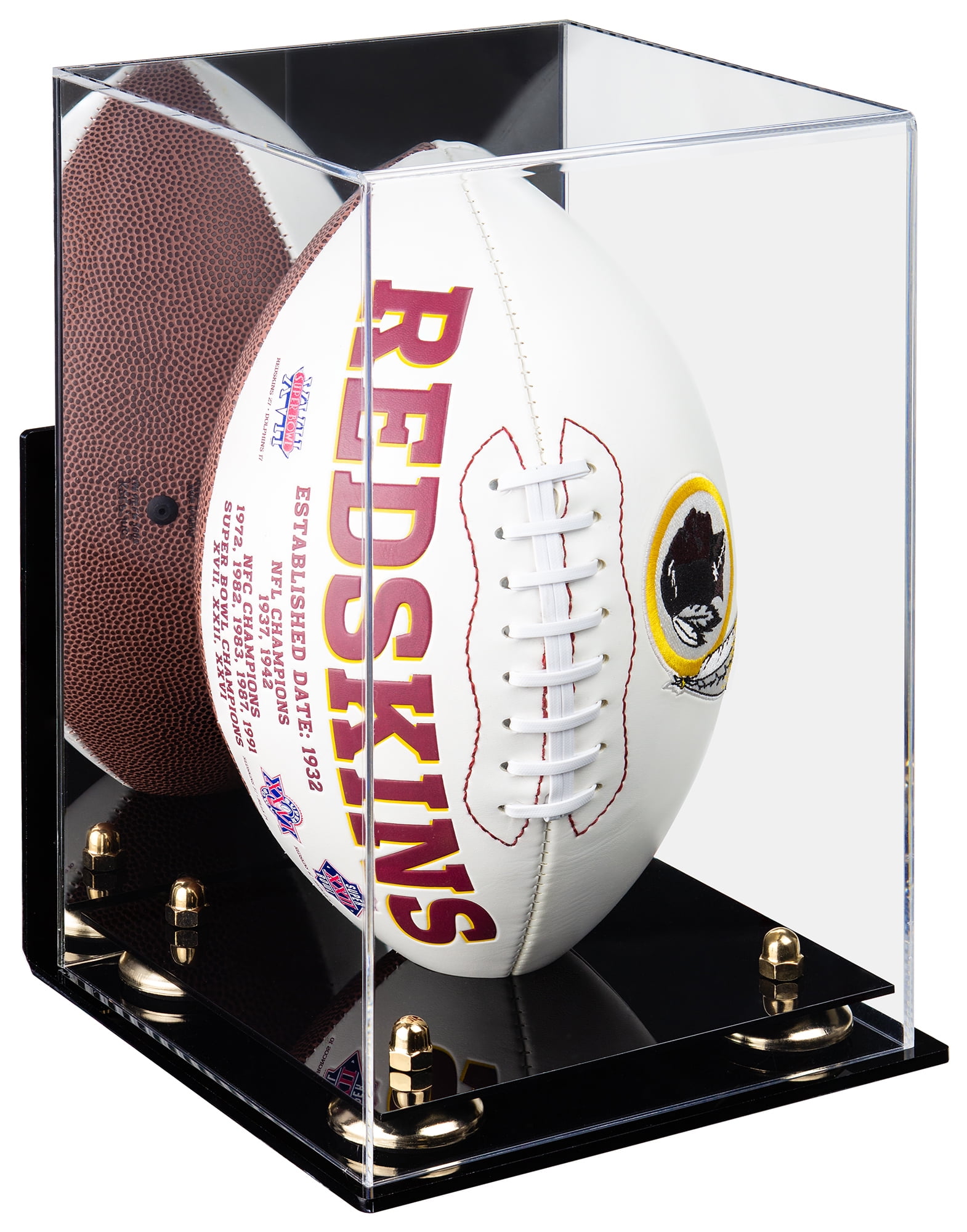 Deluxe Acrylic Football Display Case with Mirror, Wall Mount and Gold ...