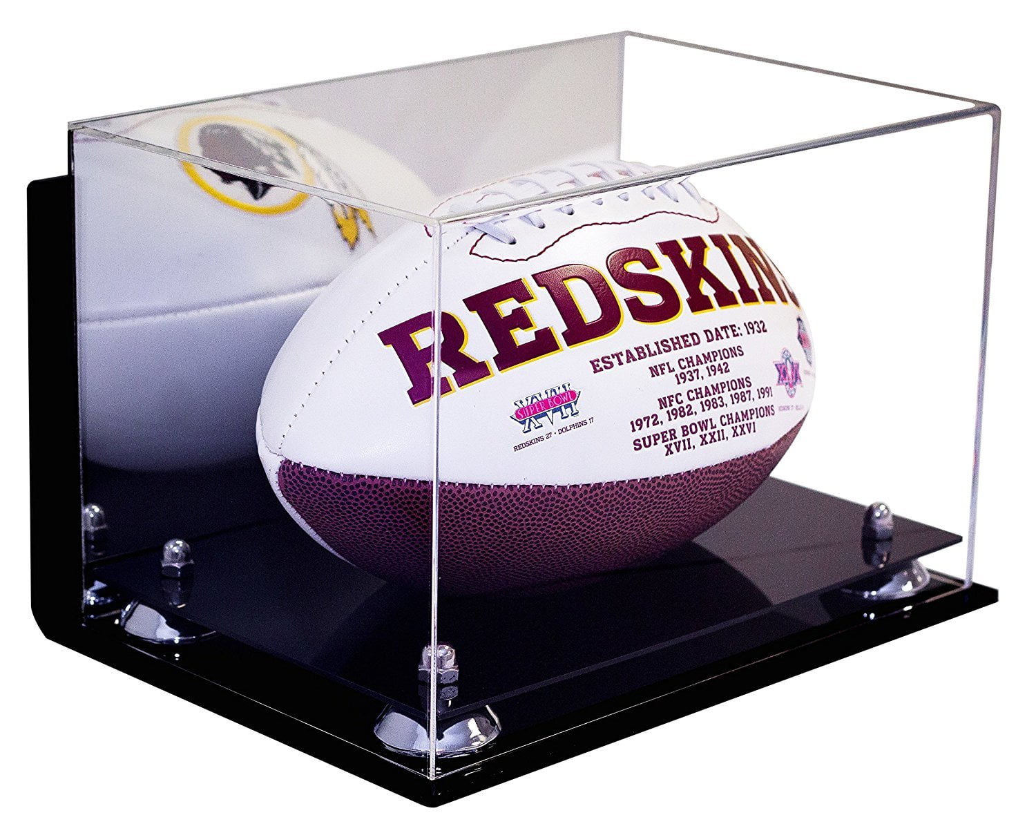 Deluxe Acrylic Football Display Case with Silver Risers Mirror and Wall ...
