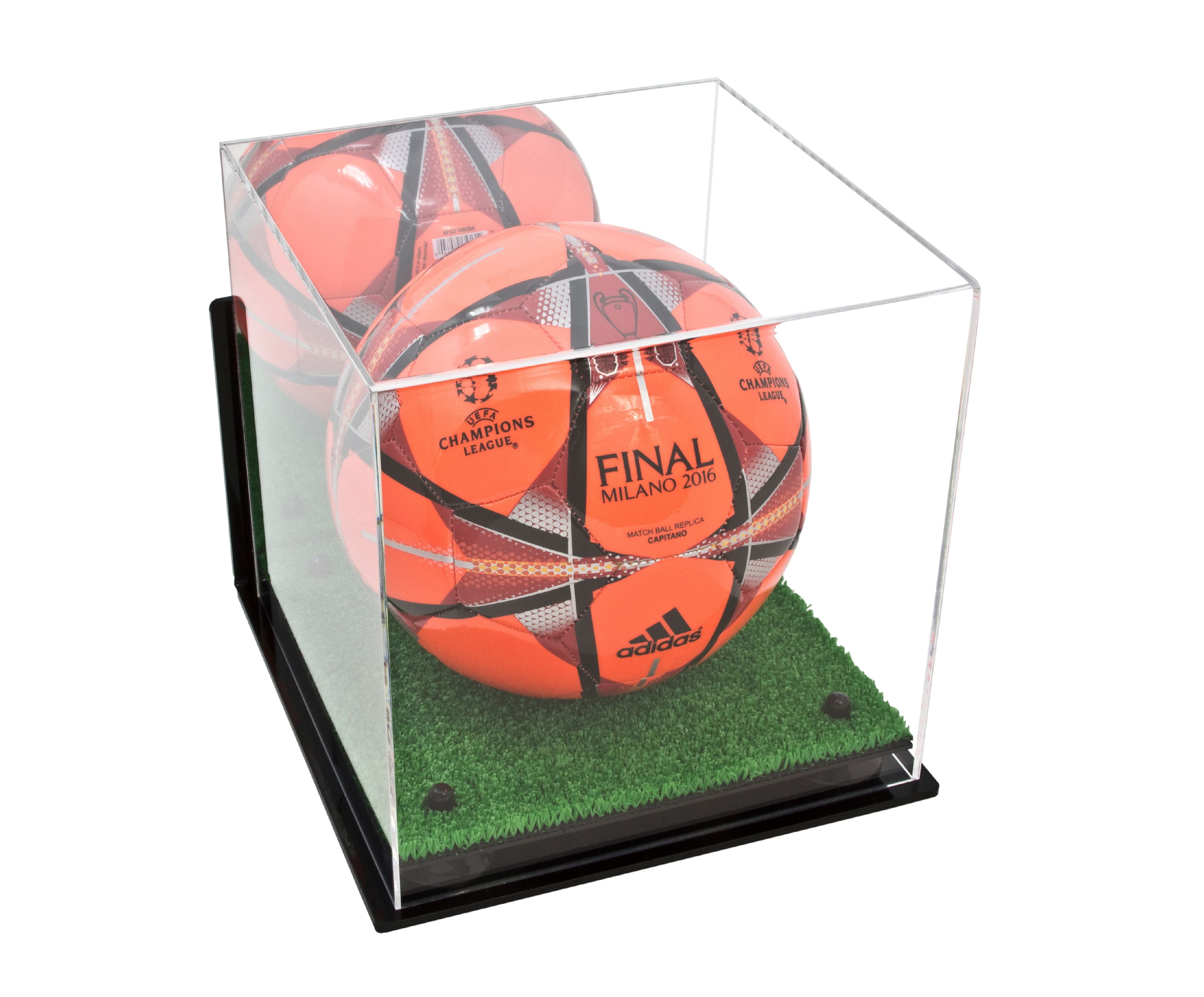 Deluxe Acrylic Soccer Ball Display Case with Black Risers Mirror, Turf ...