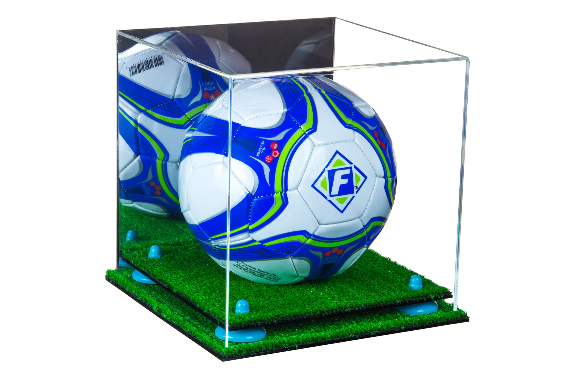 Deluxe Acrylic Soccer Ball Display Case with Blue Risers, Mirror and ...
