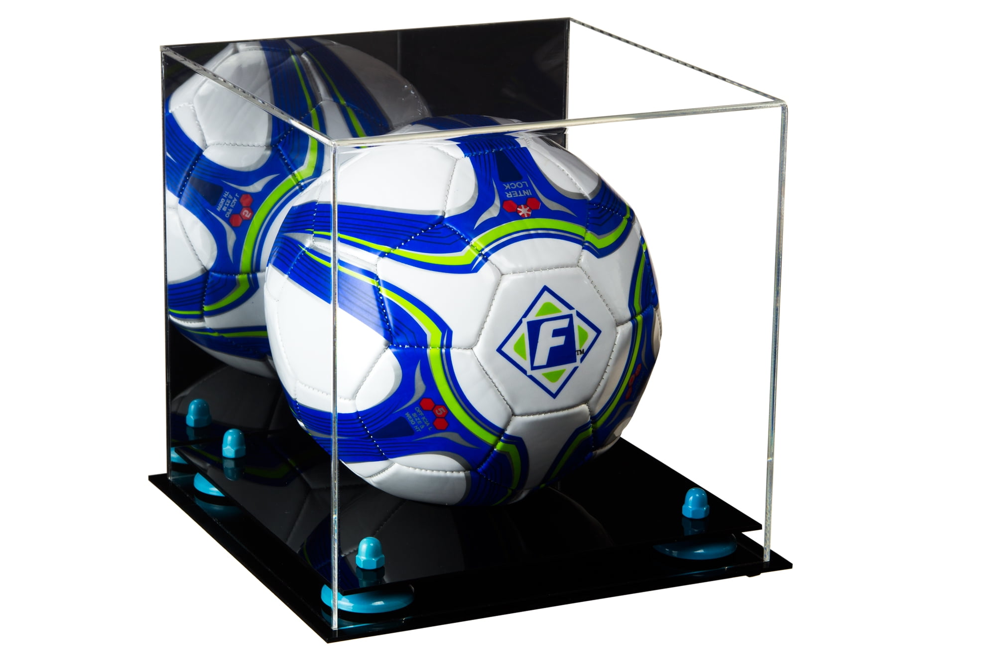 Deluxe Acrylic Soccer Ball Display Case with Blue Risers and Mirror ...