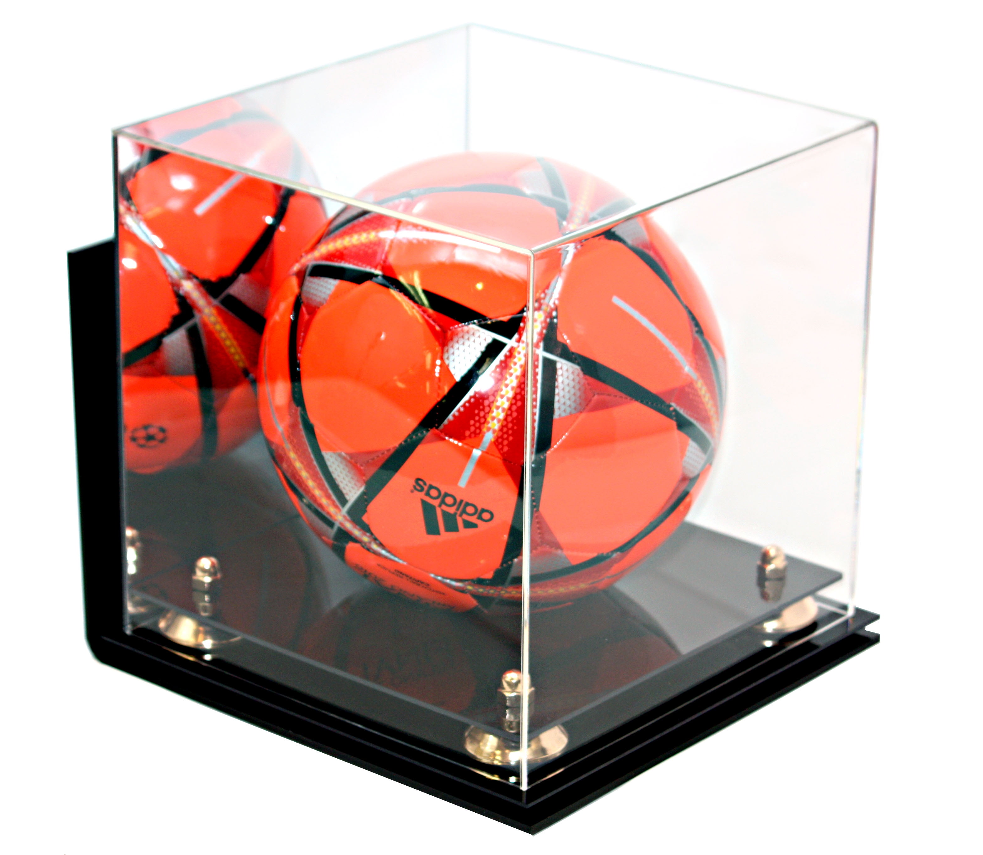 Deluxe Acrylic Soccer Ball Display Case with Gold Risers Mirror and ...
