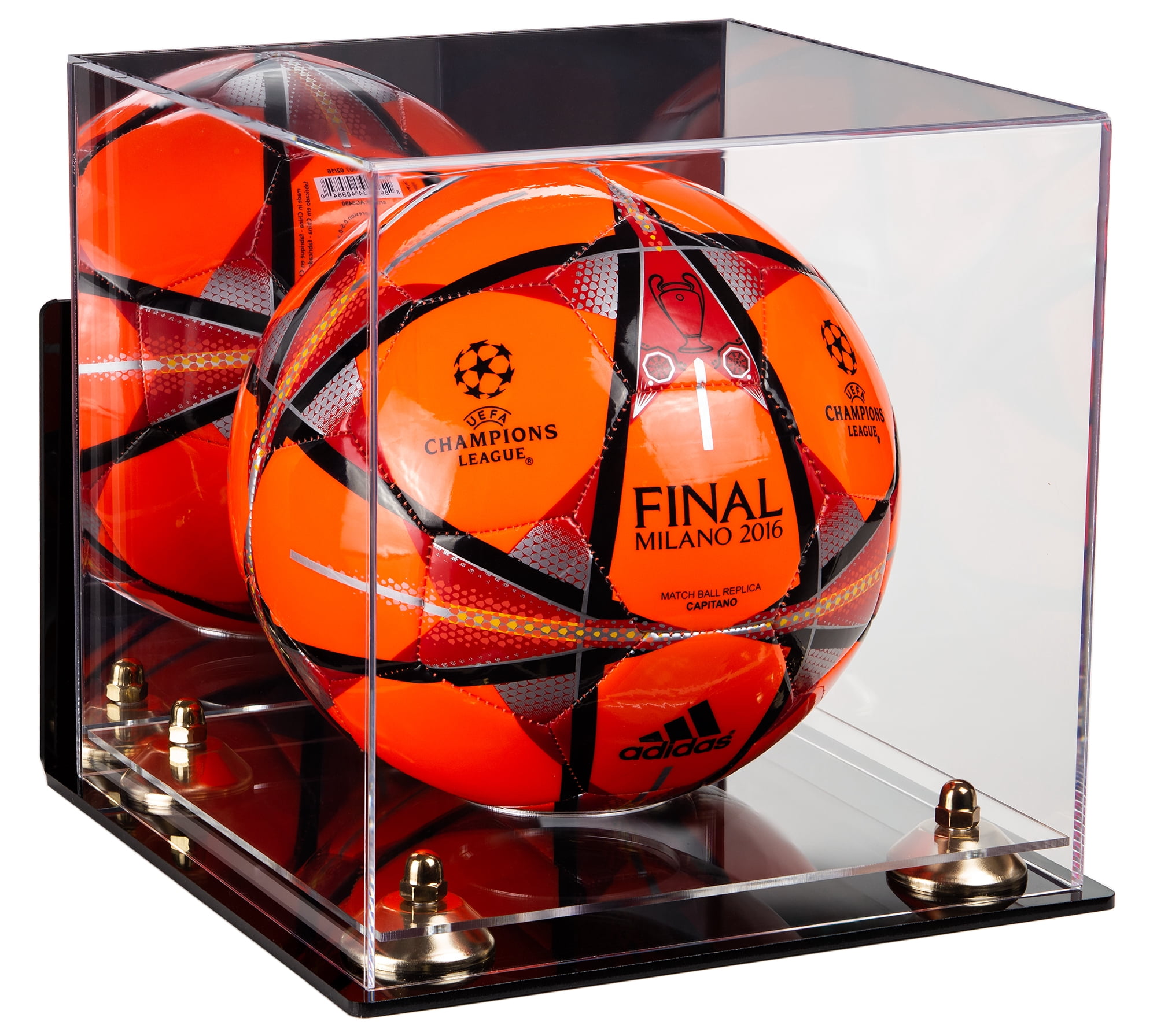 Deluxe Acrylic Soccer Ball Display Case with Mirror, Wall Mount, Gold ...