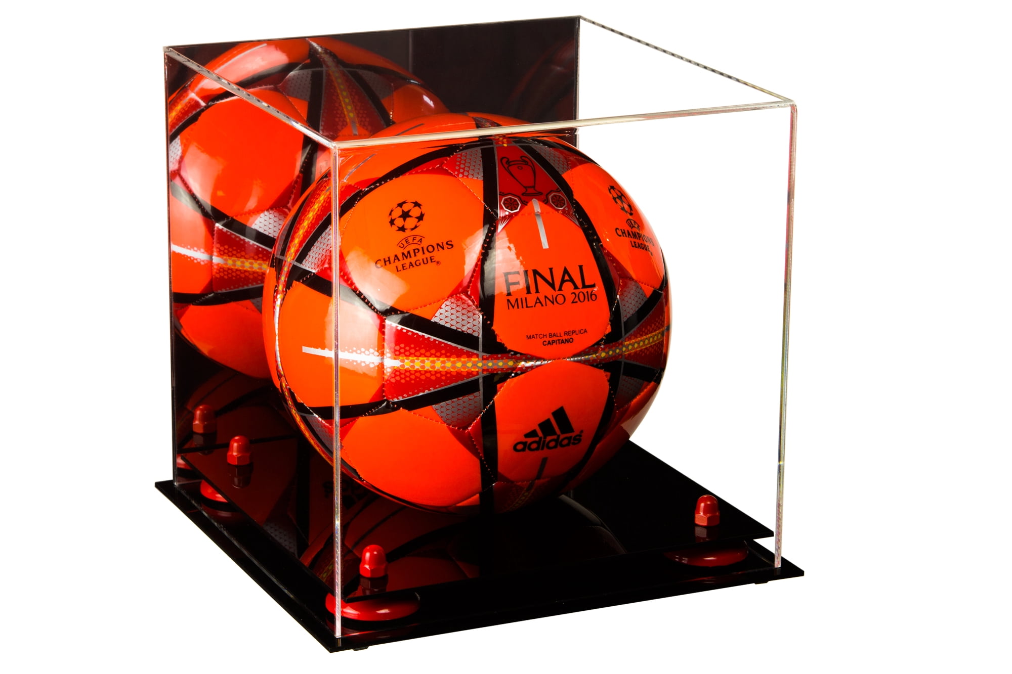 Deluxe Acrylic Soccer Ball Display Case with Red Risers and Mirror ...