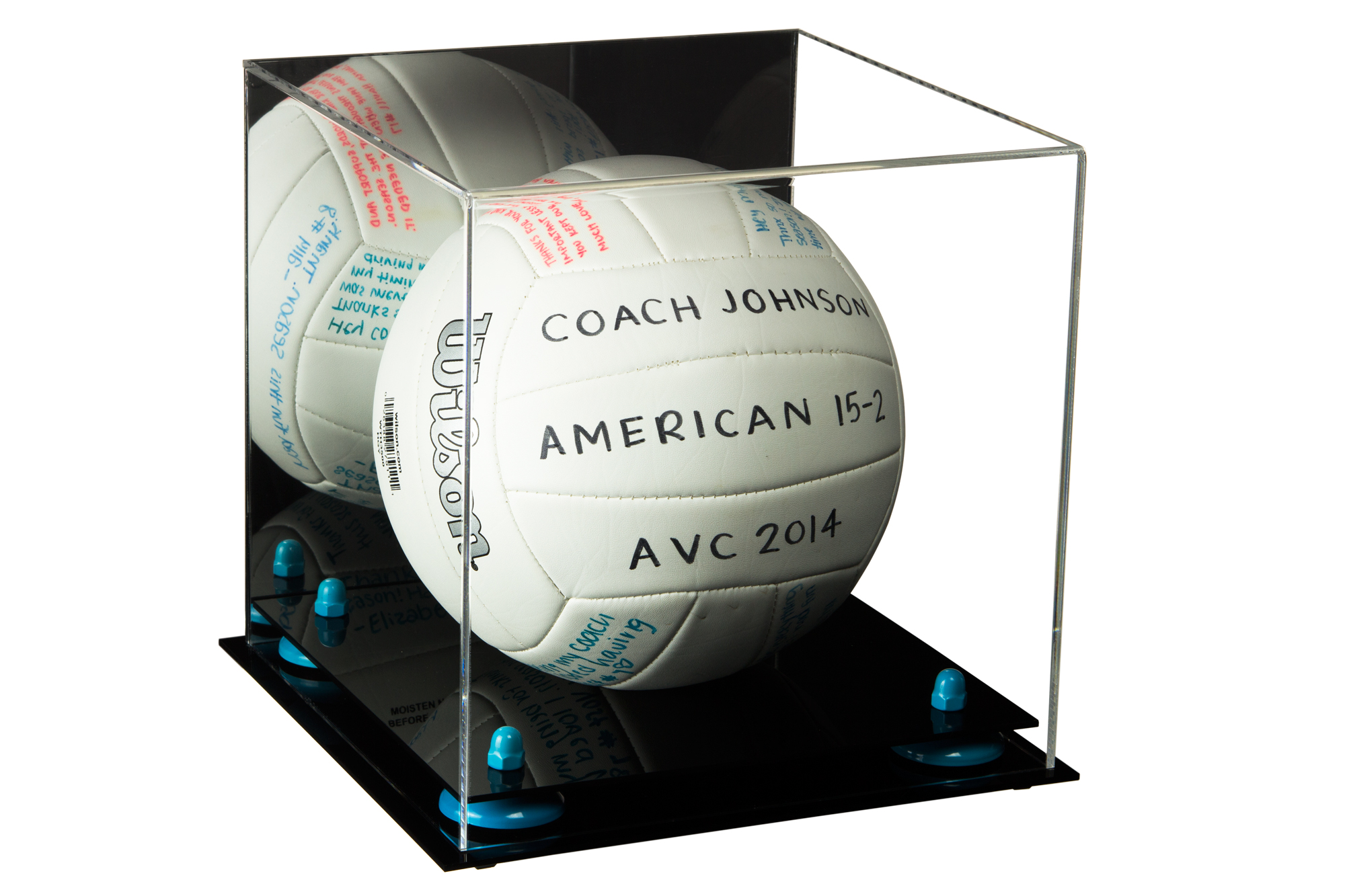Deluxe Acrylic Volleyball Display Case with Blue Risers and Mirror ...