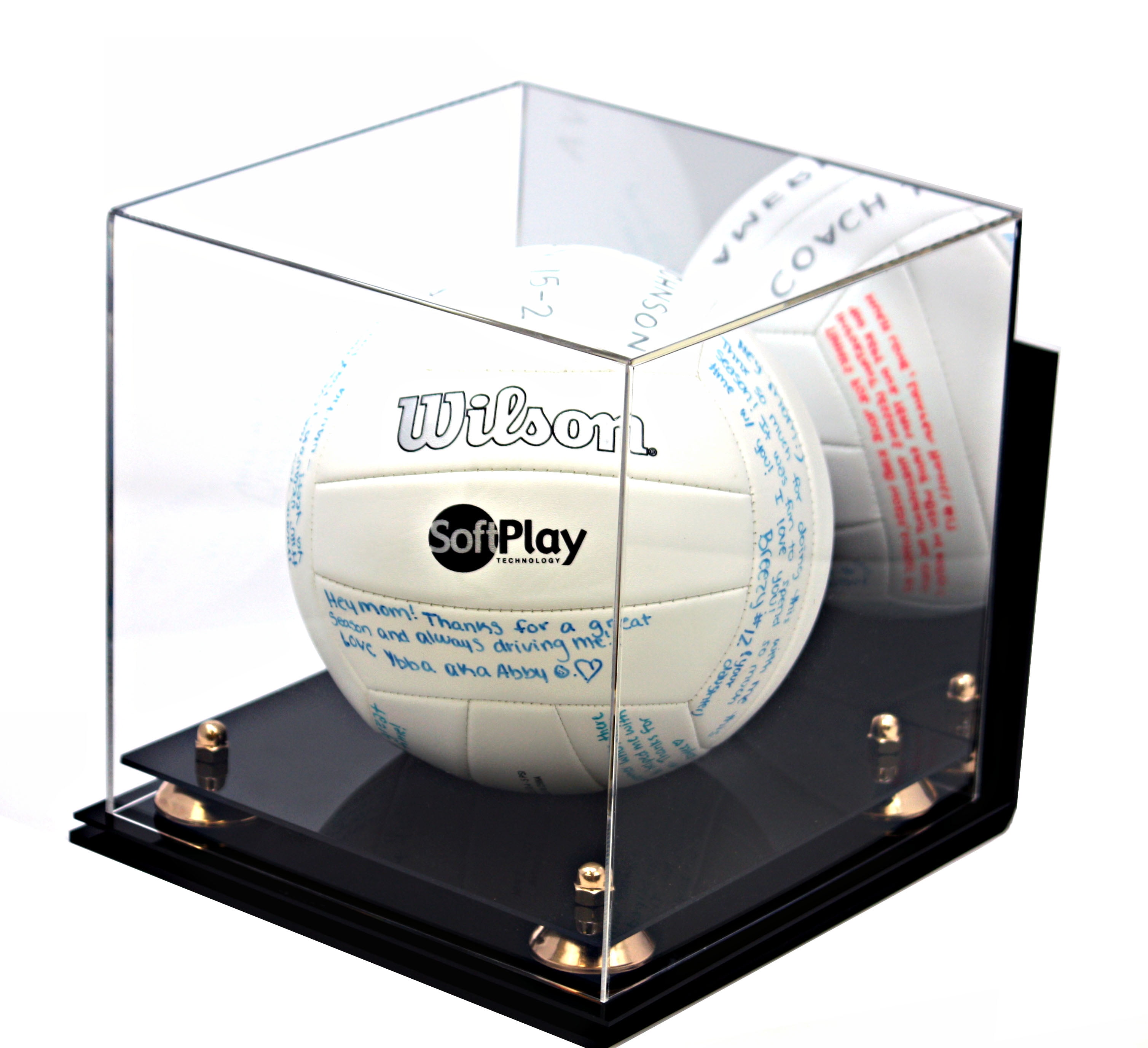 Deluxe Acrylic Volleyball Display Case with Gold Risers Mirror and Wall ...