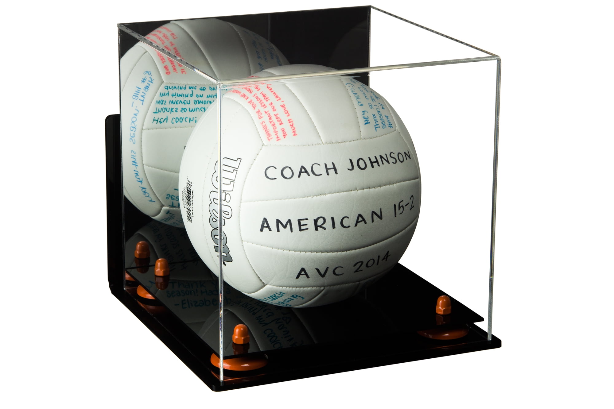 Deluxe Acrylic Volleyball Display Case with Orange Risers, Mirror and ...