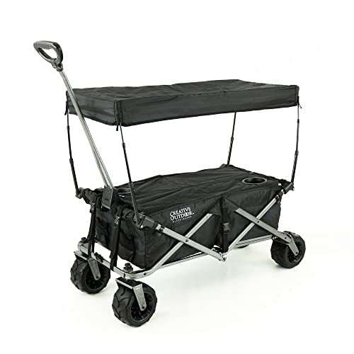 Deluxe All Terrain Folding Wagon with Canopy, Cargo Rack, and Zip Table ...