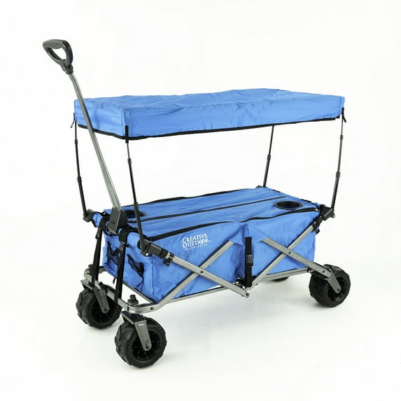 Deluxe All Terrain Folding Wagon with Canopy, Cargo Rack, and Zip Table ...