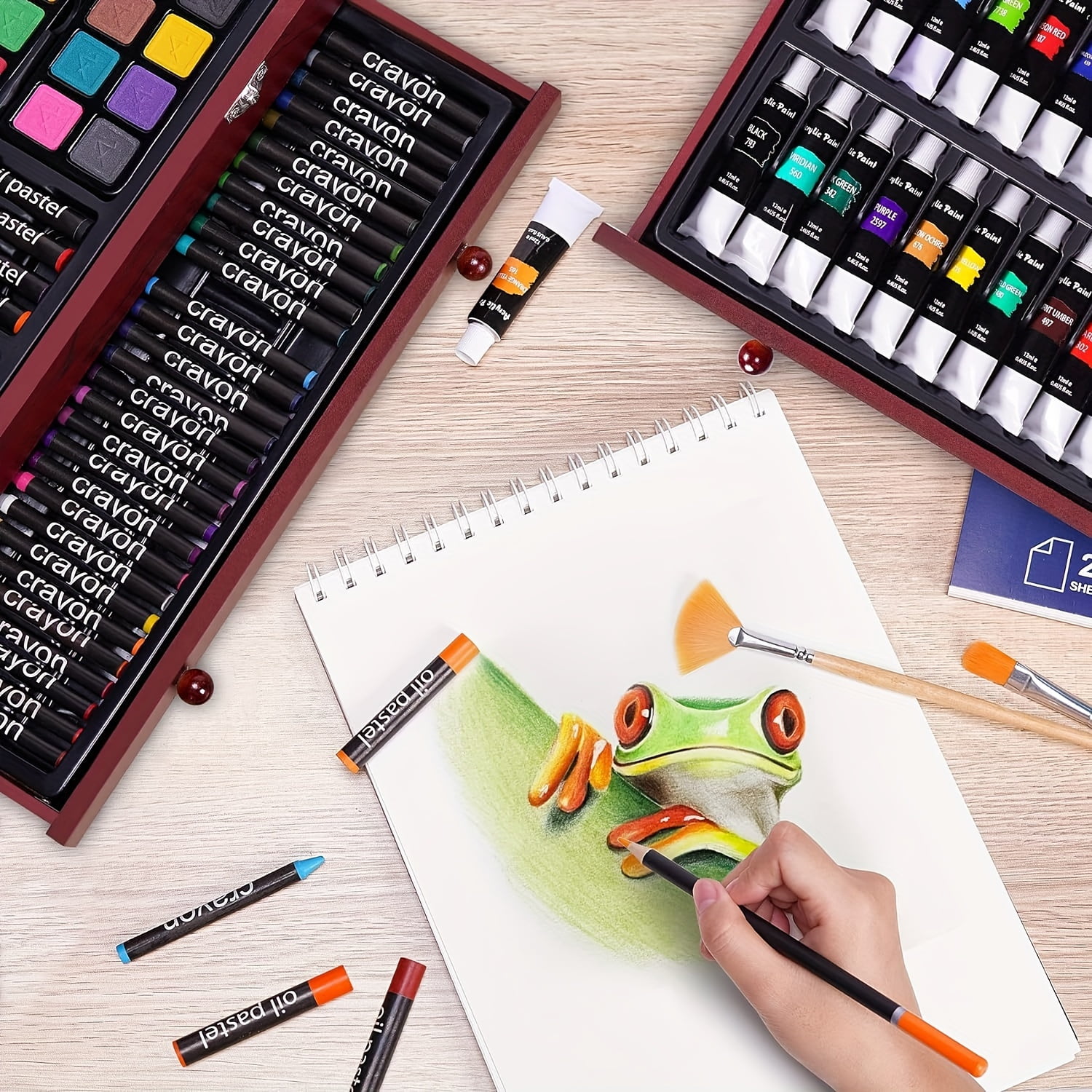 Deluxe Art Set 175Pcs Professional Art Kit In Wooden Case | Includes 2 ...