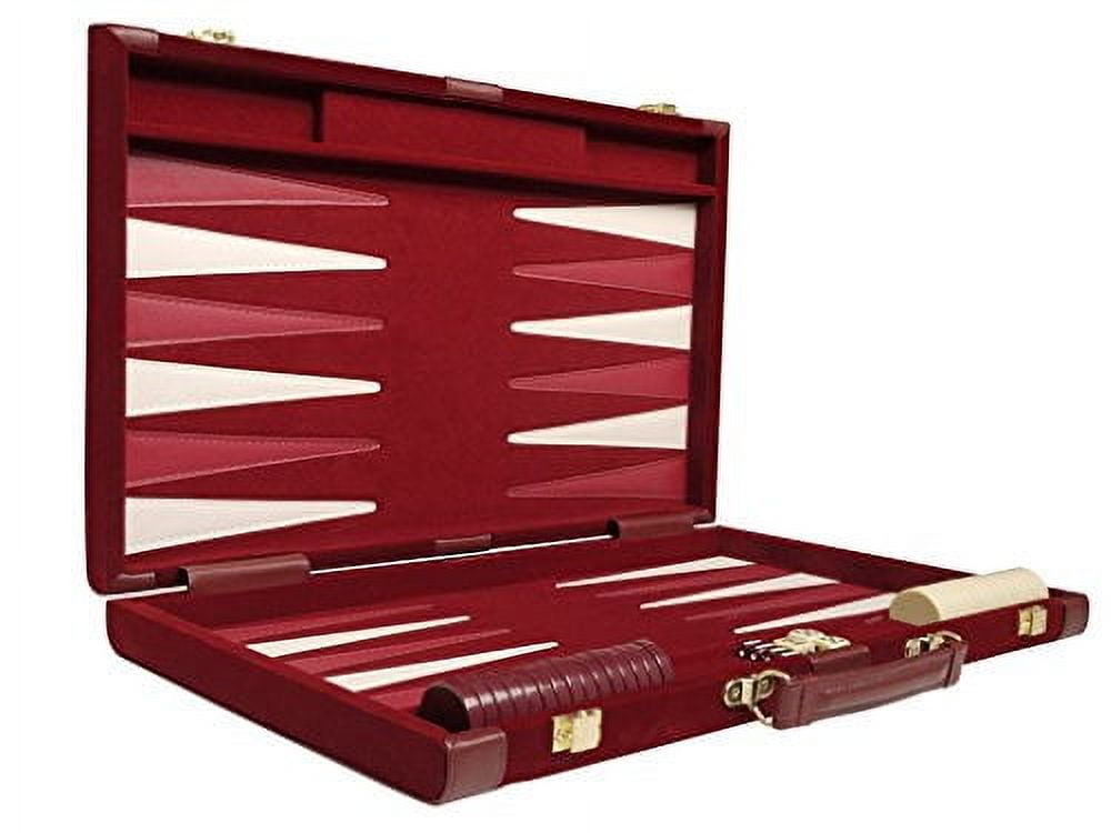 Deluxe Attache Backgammon Set - 15" Medium Size Classic Maroon Board Game - Luxurious Velour ...
