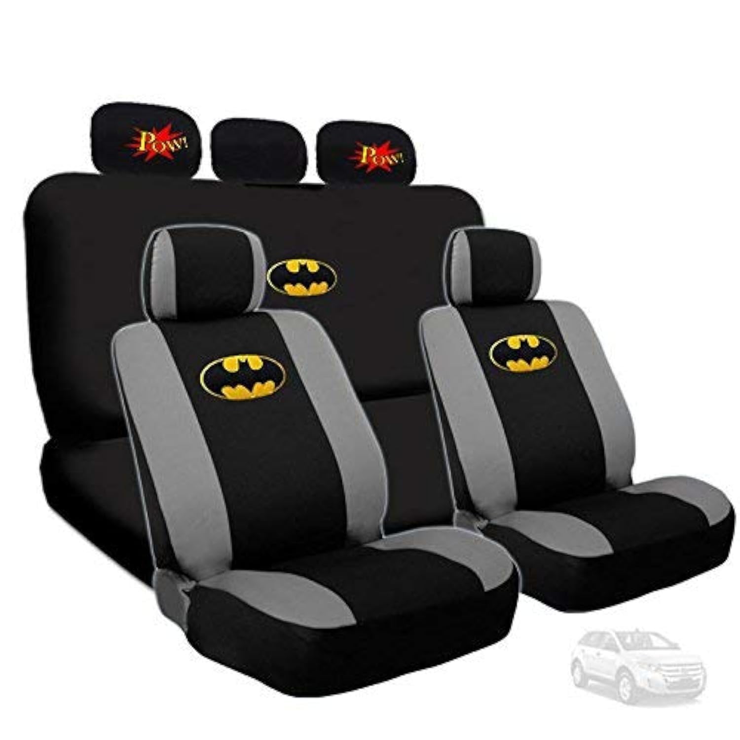 Deluxe BDK Batman Car Seat Covers with 2 Classic POW! Logo Headrest ...