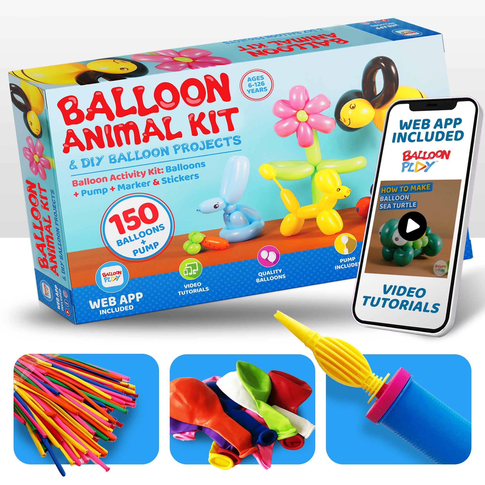 Deluxe Balloon Animal Kit with Web App 150 Balloons Balloon Pump ...