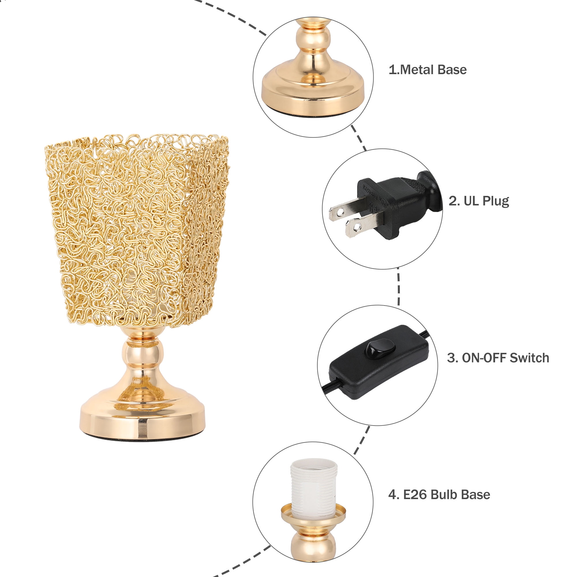 Deluxe Bedside Table Lamp, Nightstand Table Lamp with Metal Wiring ...