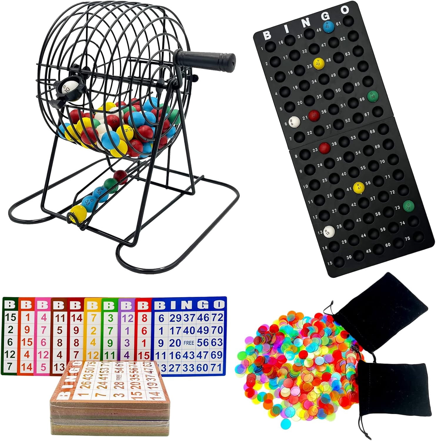 Deluxe Bingo Game Set-Includes Bingo Cage,600 Colorful Bingo Chips with ...