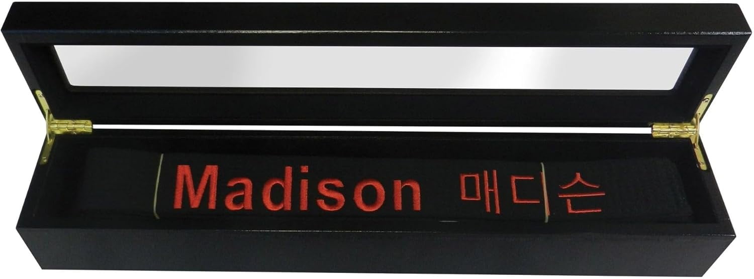 Deluxe Black Belt Display Case, Martial Arts Belt Shadow Box with Glass ...