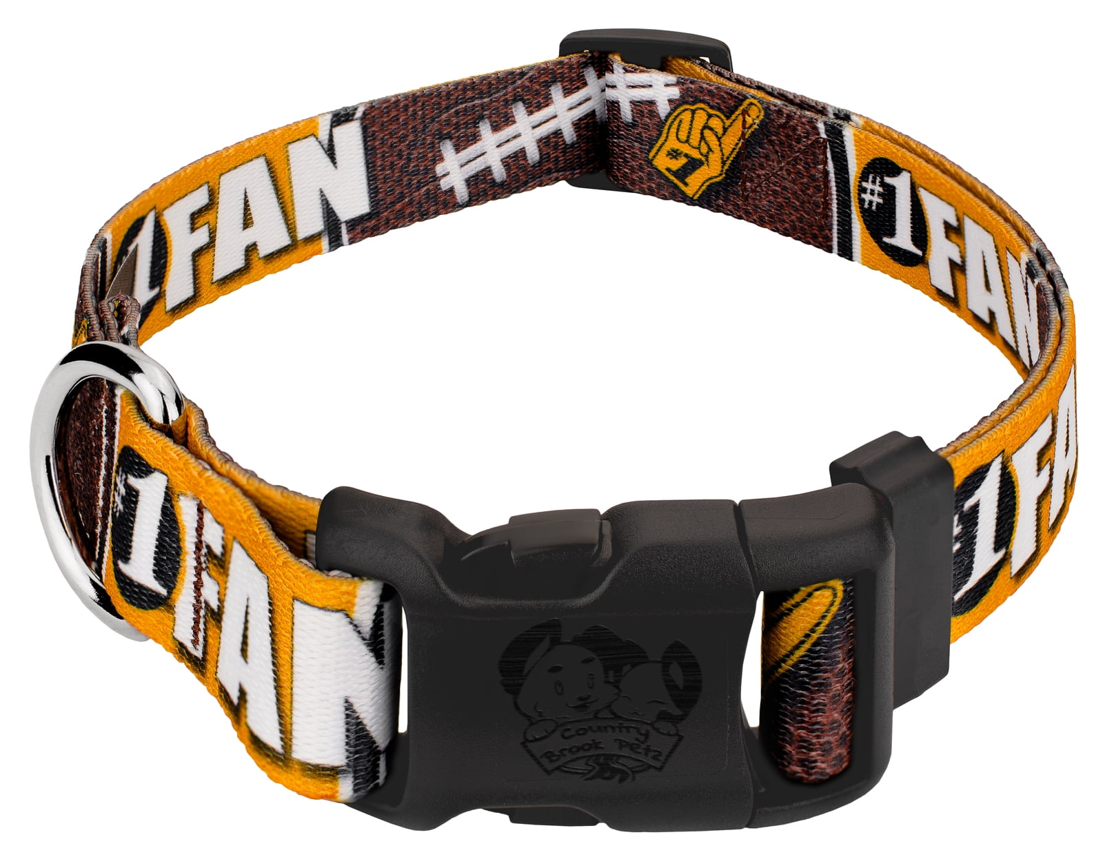 Country Brook Petz® Deluxe Black and Gold Football Fan Dog Collar ...