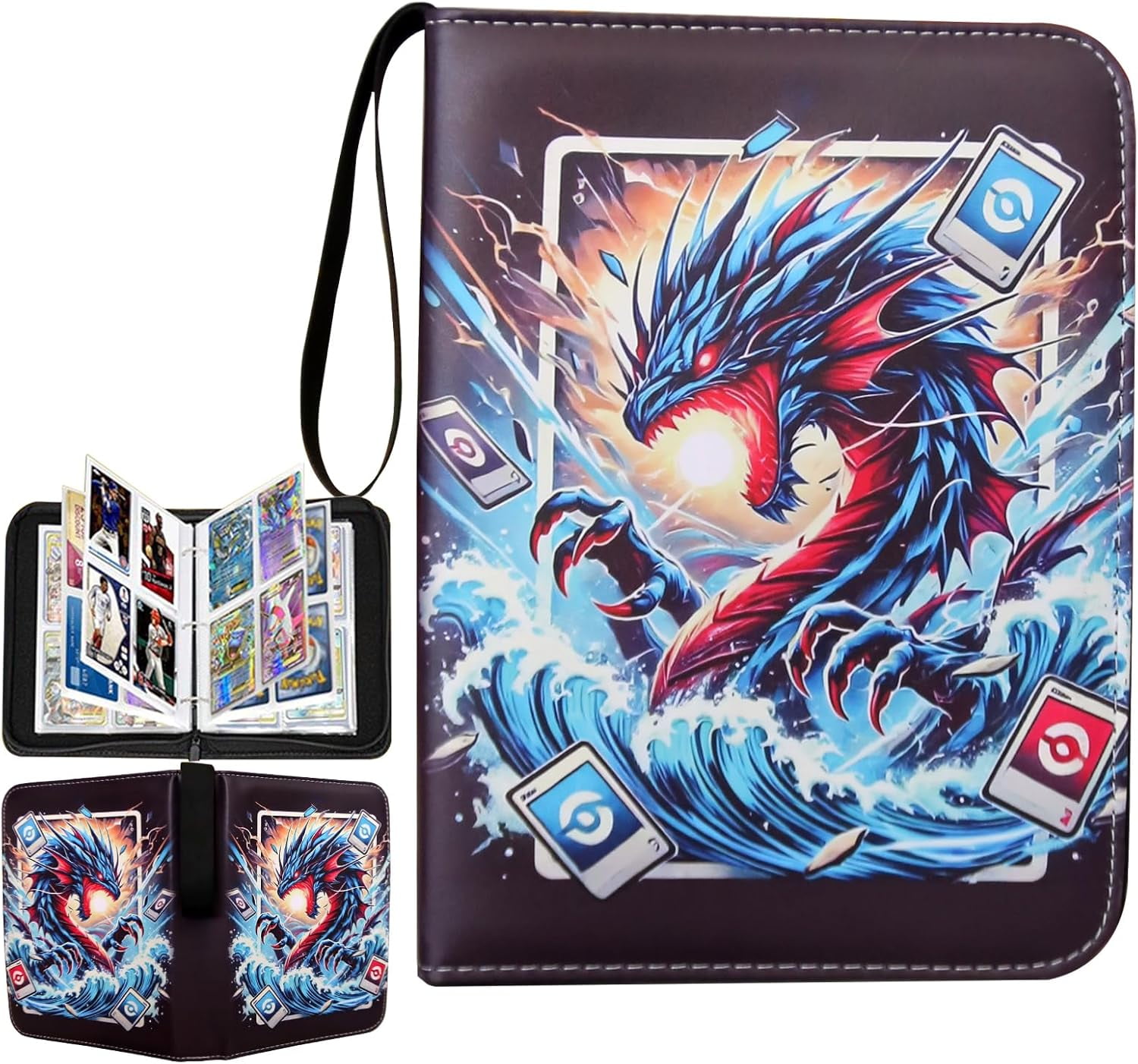Deluxe Blue Dragon Trading Card Binder - 4-Pocket Zipper Binder with ...