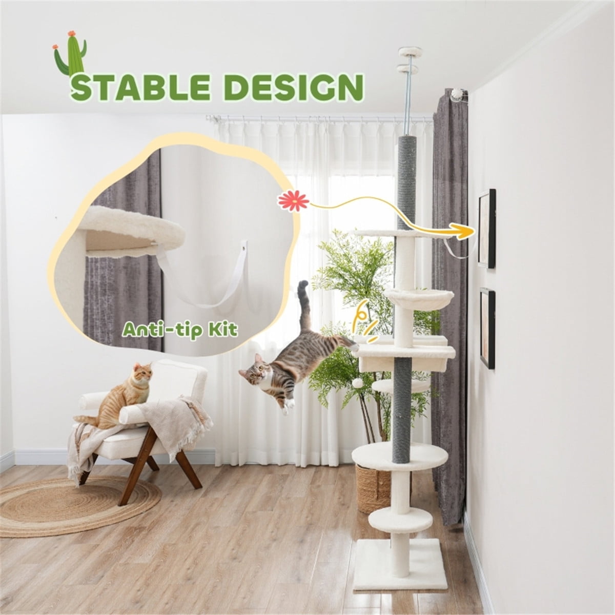 Deluxe Cat Tree with Multi-Level Platforms, Scratching Posts, and Cozy ...