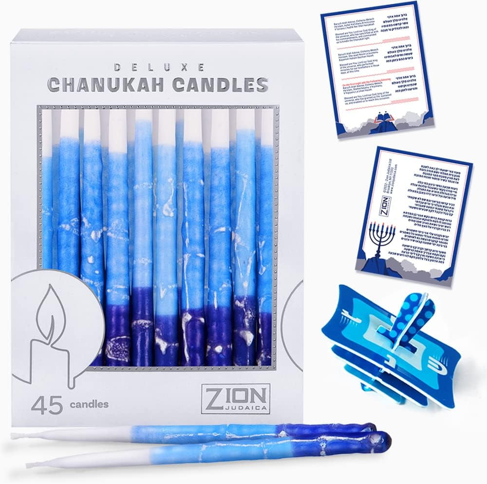 Zion Judaica Deluxe Hanukkah Candles Set - 45 Handmade Tapered Candles ...
