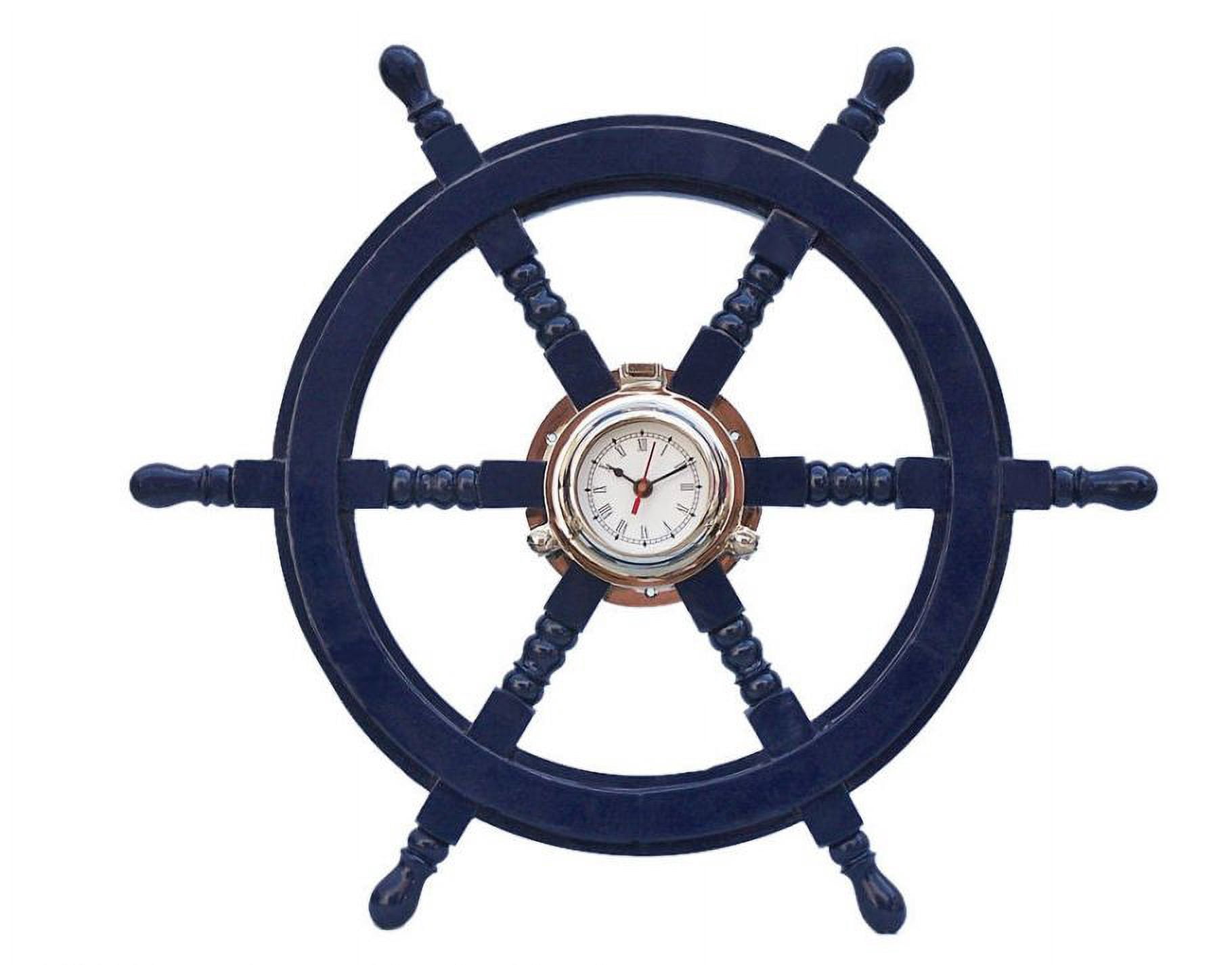 Deluxe Class Dark Blue Wood and Chrome Pirate Ship Wheel Clock 24 ...
