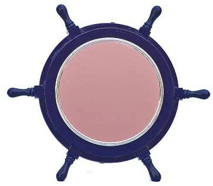 Deluxe Class Dark Blue Wood and Chrome Ship Wheel Mirror 16" - Nautical ...