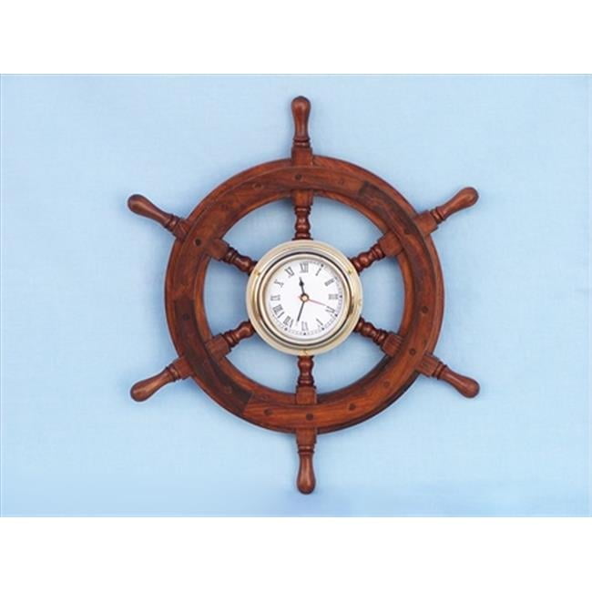 Deluxe Class Wood And Brass Ship Wheel Clock 12 in. Ship Wheels ...