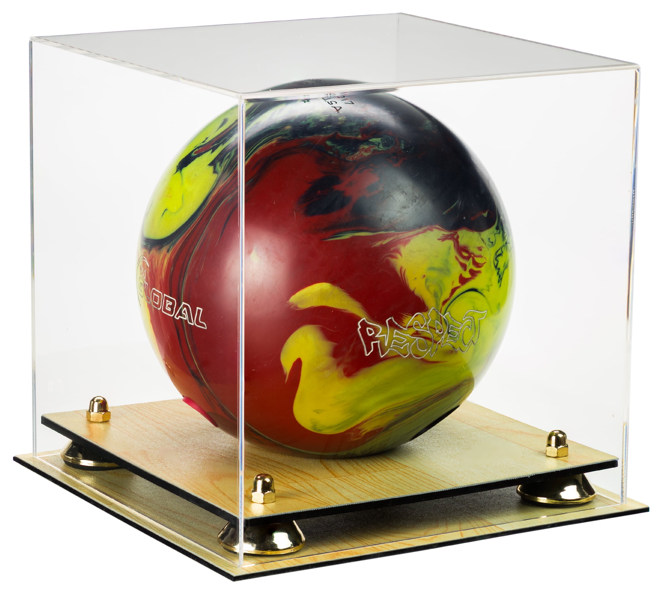 Deluxe Clear Acrylic Bowling Ball Display Case with Gold Risers and ...