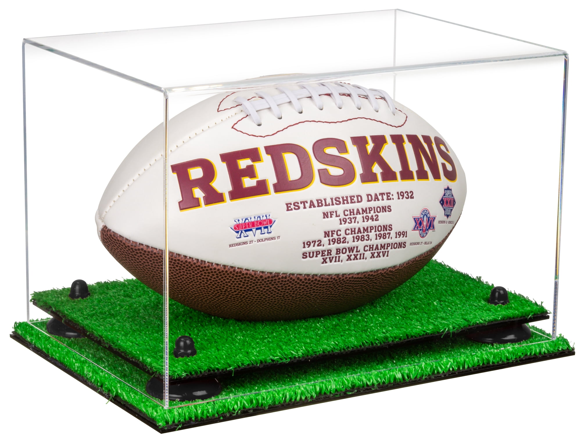 Deluxe Clear Acrylic Football Display Case with Black Risers and Turf ...