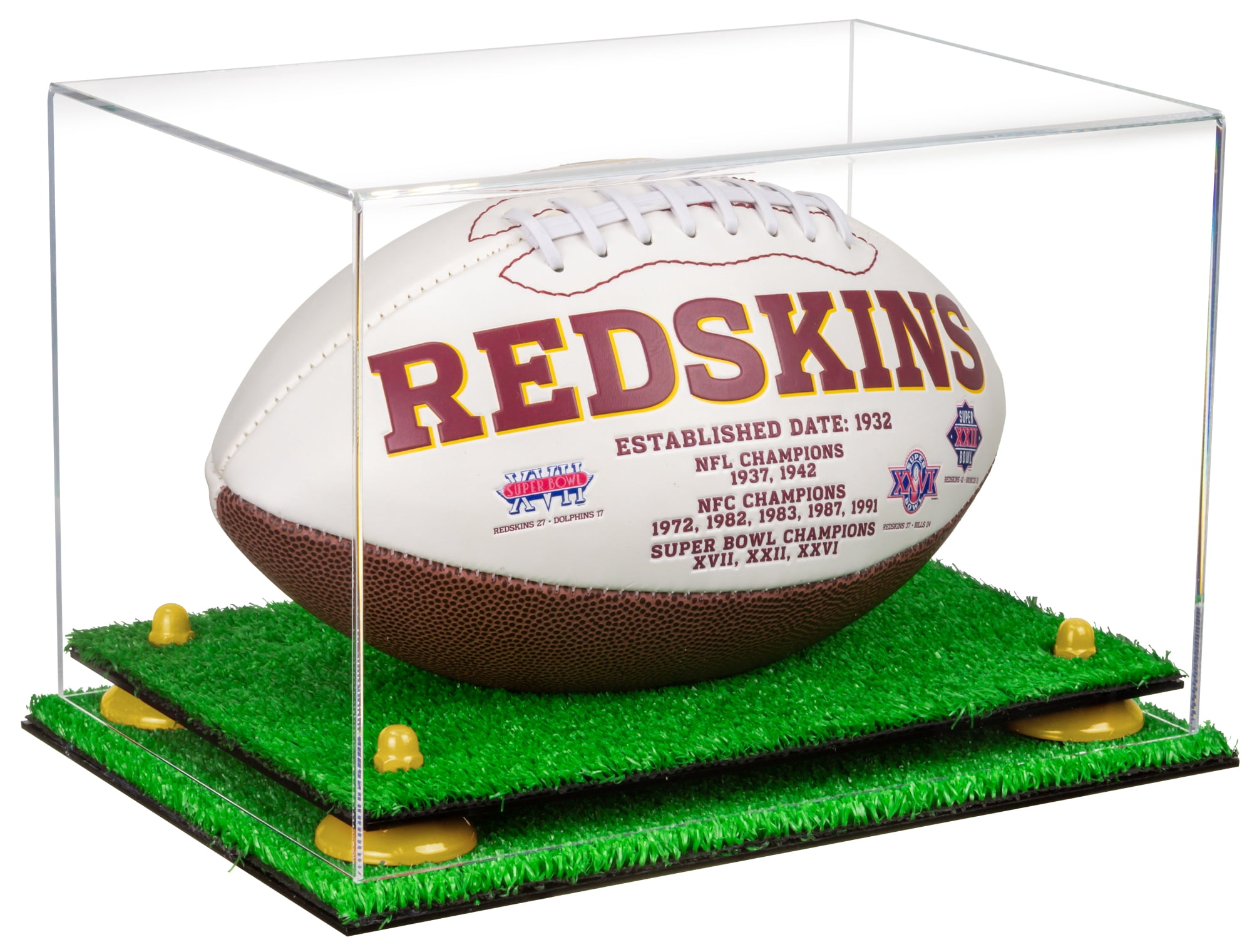 Clear Acrylic Football Display Case with Yellow Risers and Turf Base ...