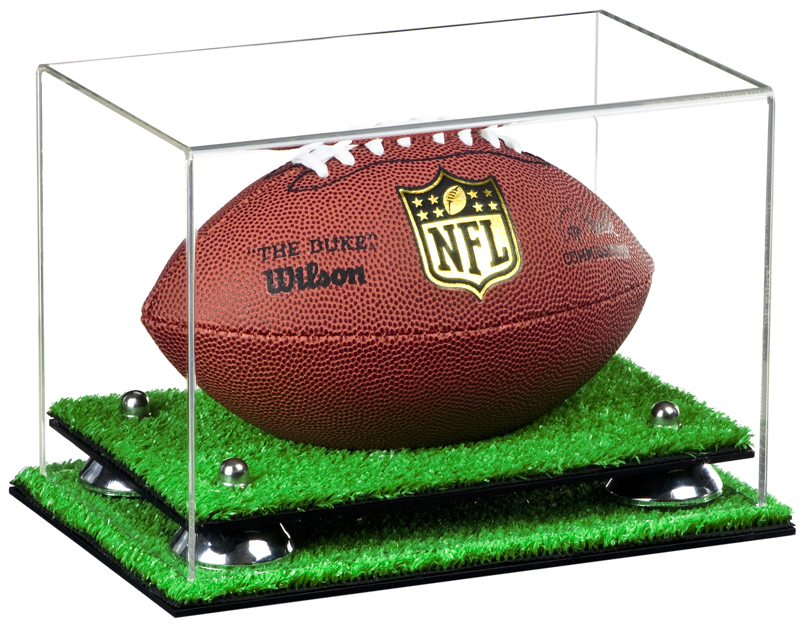 Deluxe Clear Acrylic Mini - Miniature (not Full Size) Football Display Case with Silver Risers ...