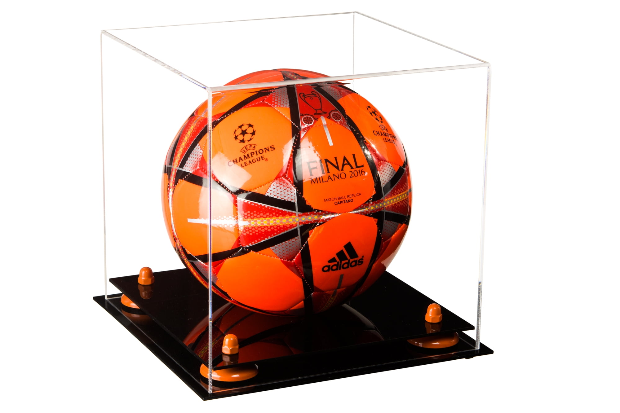 Deluxe Clear Acrylic Soccer Ball Display Case with Orange Risers (A027 ...