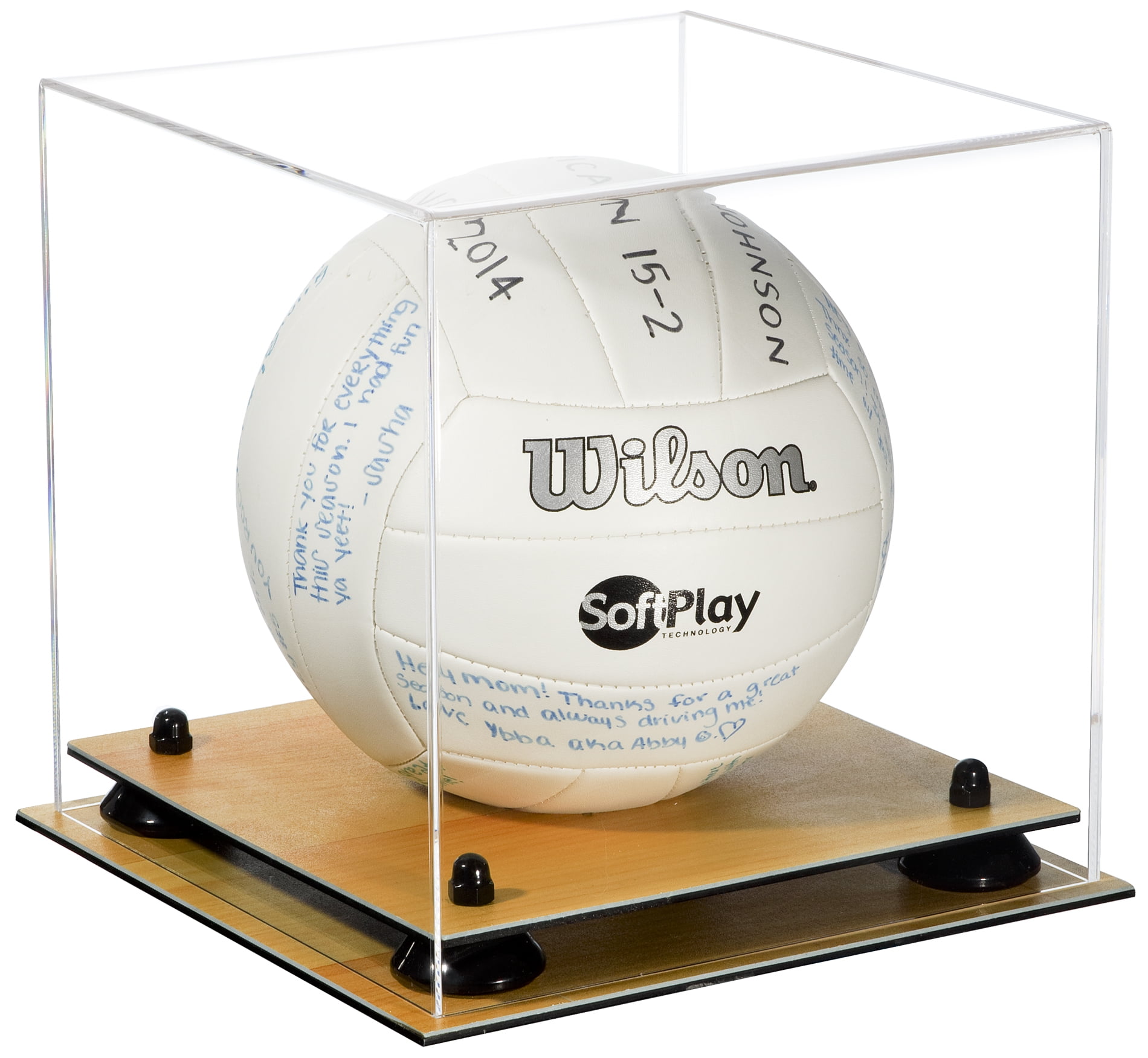 Deluxe Clear Acrylic Volleyball Display Case with Black Riser and Wood ...