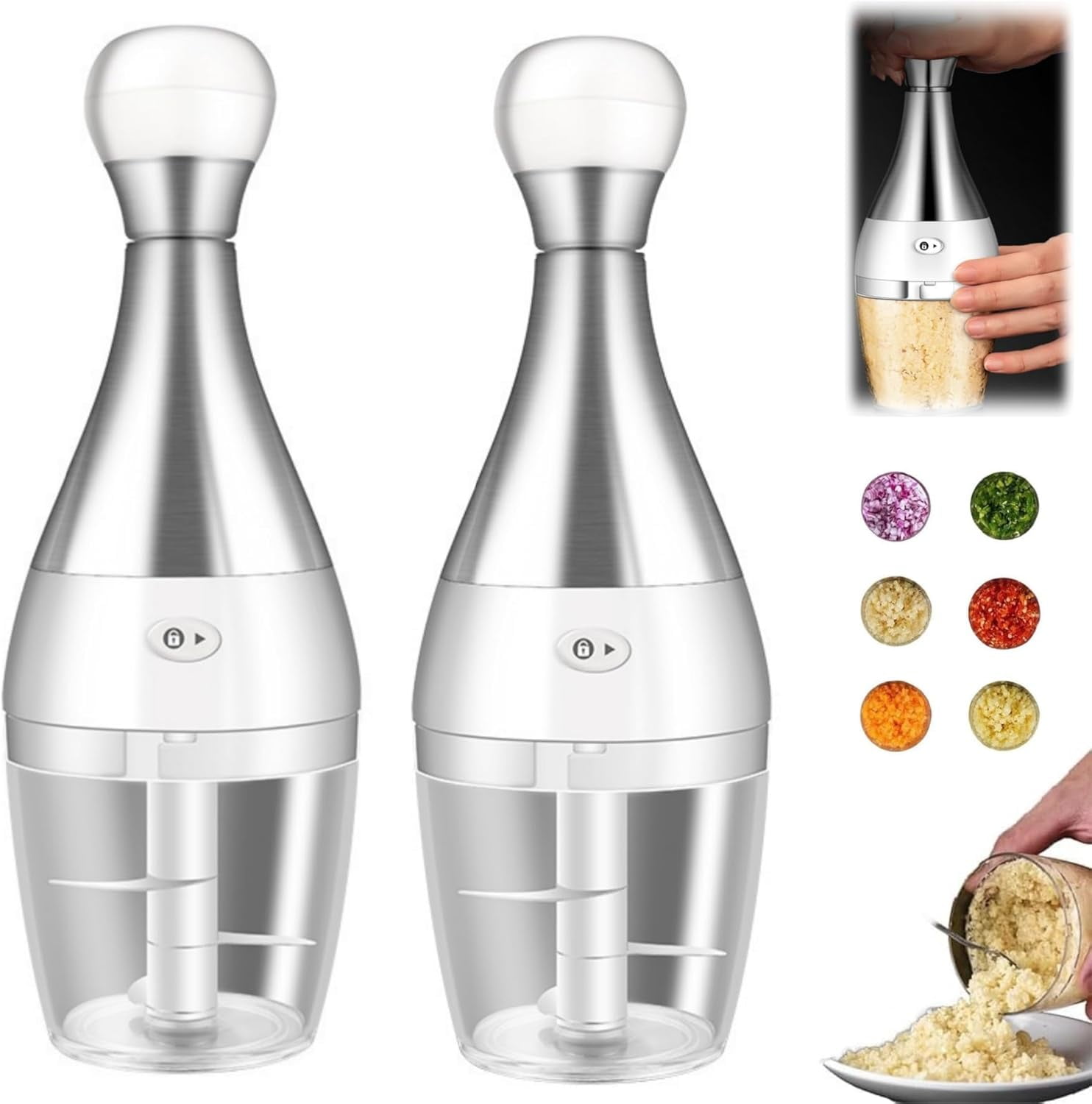 Deluxe Cutter Garlic Mini,Gourmet Manual Pressed Chopper, Stainless Steel Small Food Chopper ...
