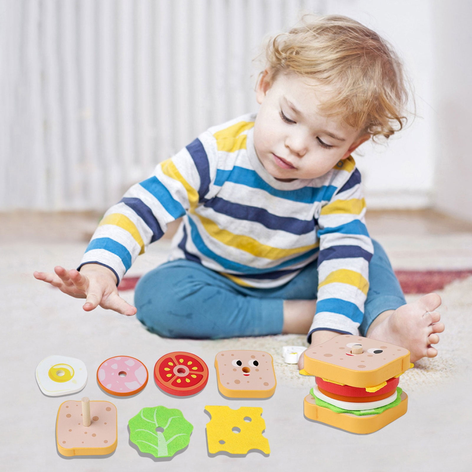 Deluxe Detachable Hamburger Sandwich Pretend Play Food Toy Set with 6 ...