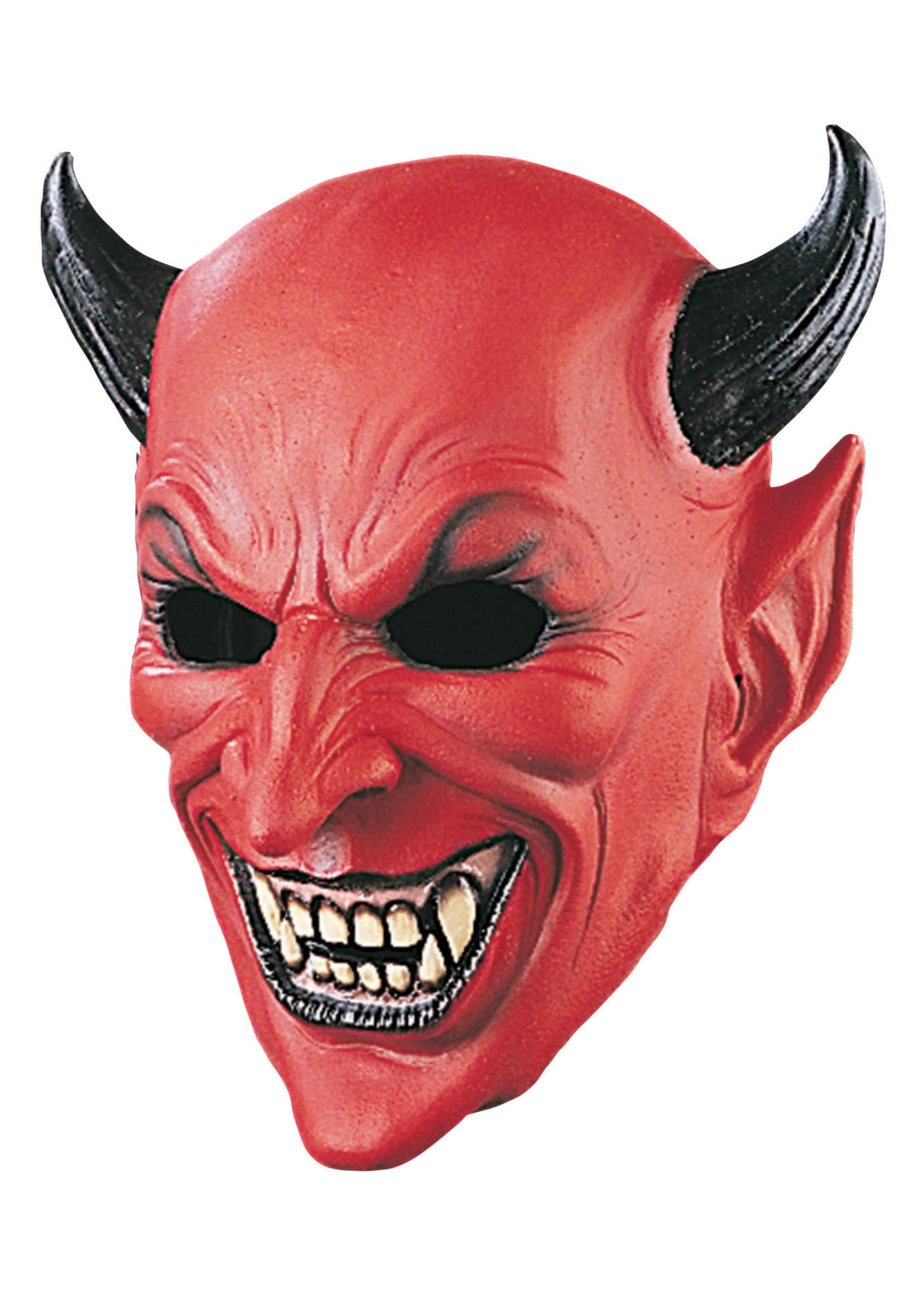 Adult's Halloween Deluxe Devil Mask with Red Grinning Face and Black ...
