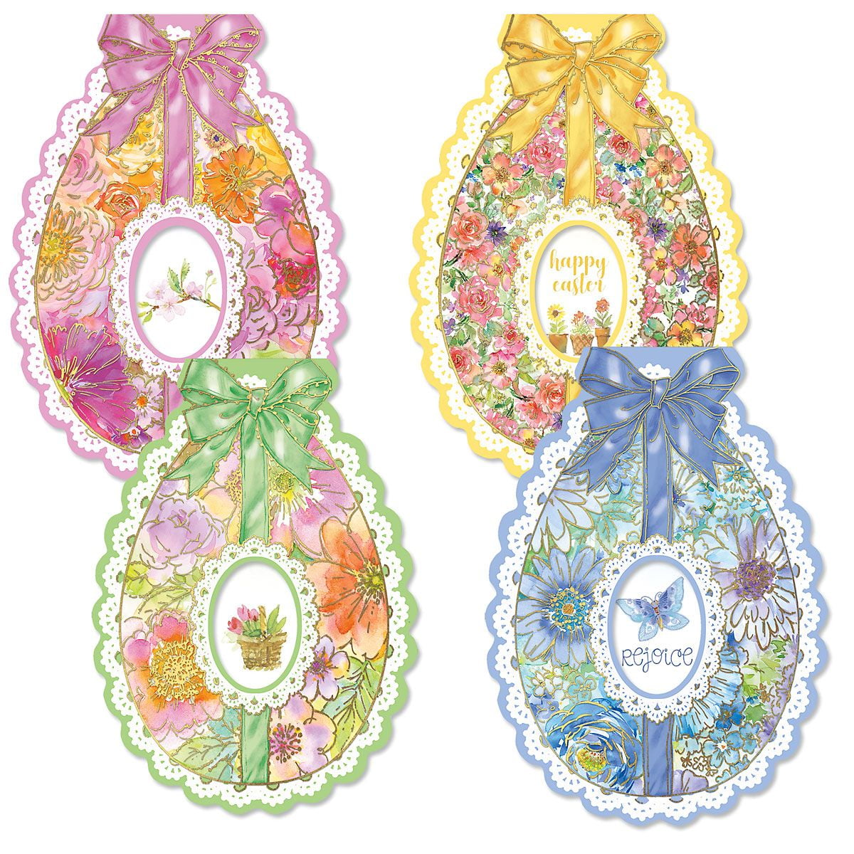 Deluxe Die Cut Easter Egg Greeting Cards - Set of 8 (4 designs), 5 x 7 ...