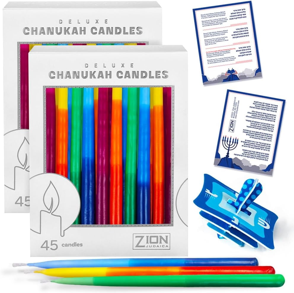 Deluxe Dripless Hanukkah Candles Standard Size - 45 Exciting Tri Color ...