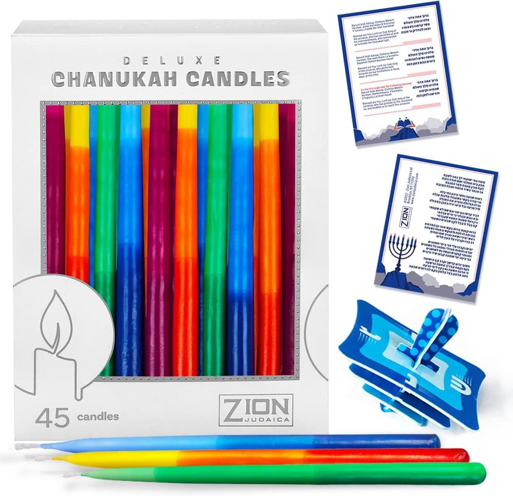 Deluxe Dripless Hanukkah Candles Standard Size - 45 Exciting Tri Color ...