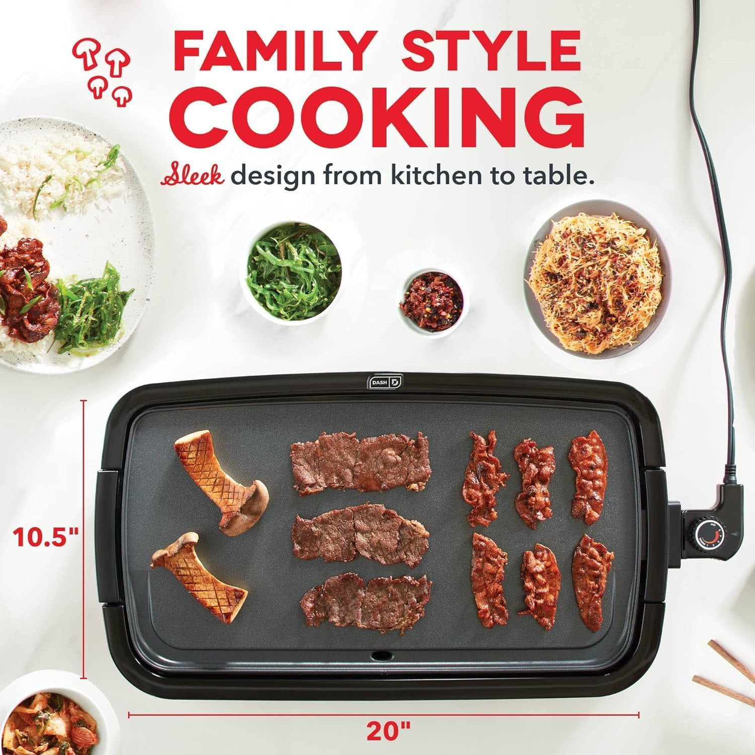 Deluxe Electric Griddle with Nonstick Plate, 20x10.5", 1500-Watt, Black ...