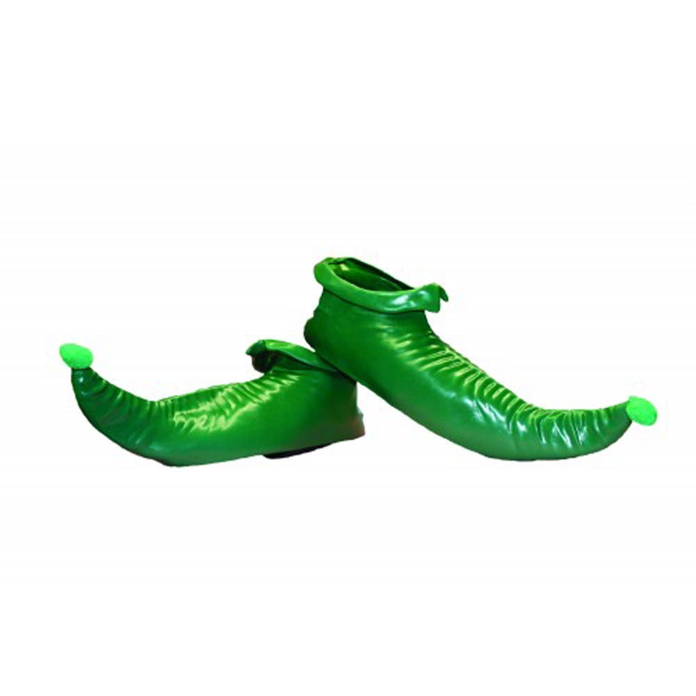 Christmas Elf Jester Pom Pom Durable PVC 2pc Costume Shoes, Green, One ...
