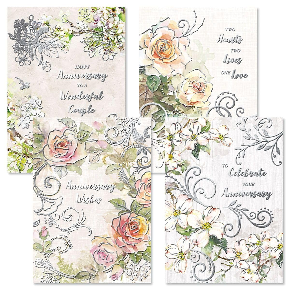 Deluxe Floral Anniversary Greeting Cards - Set of 8 (4 Designs), 5 x 7 ...