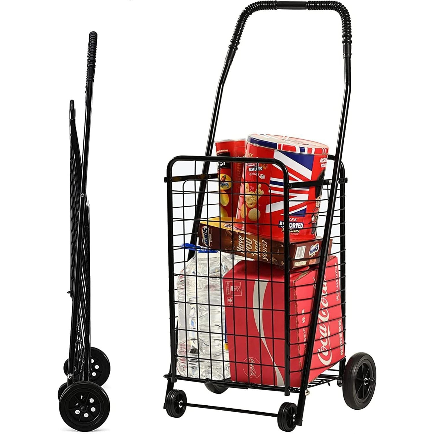Deluxe Folding Shopping Cart with Four Wheels- 90 lb Capacity，Folding ...
